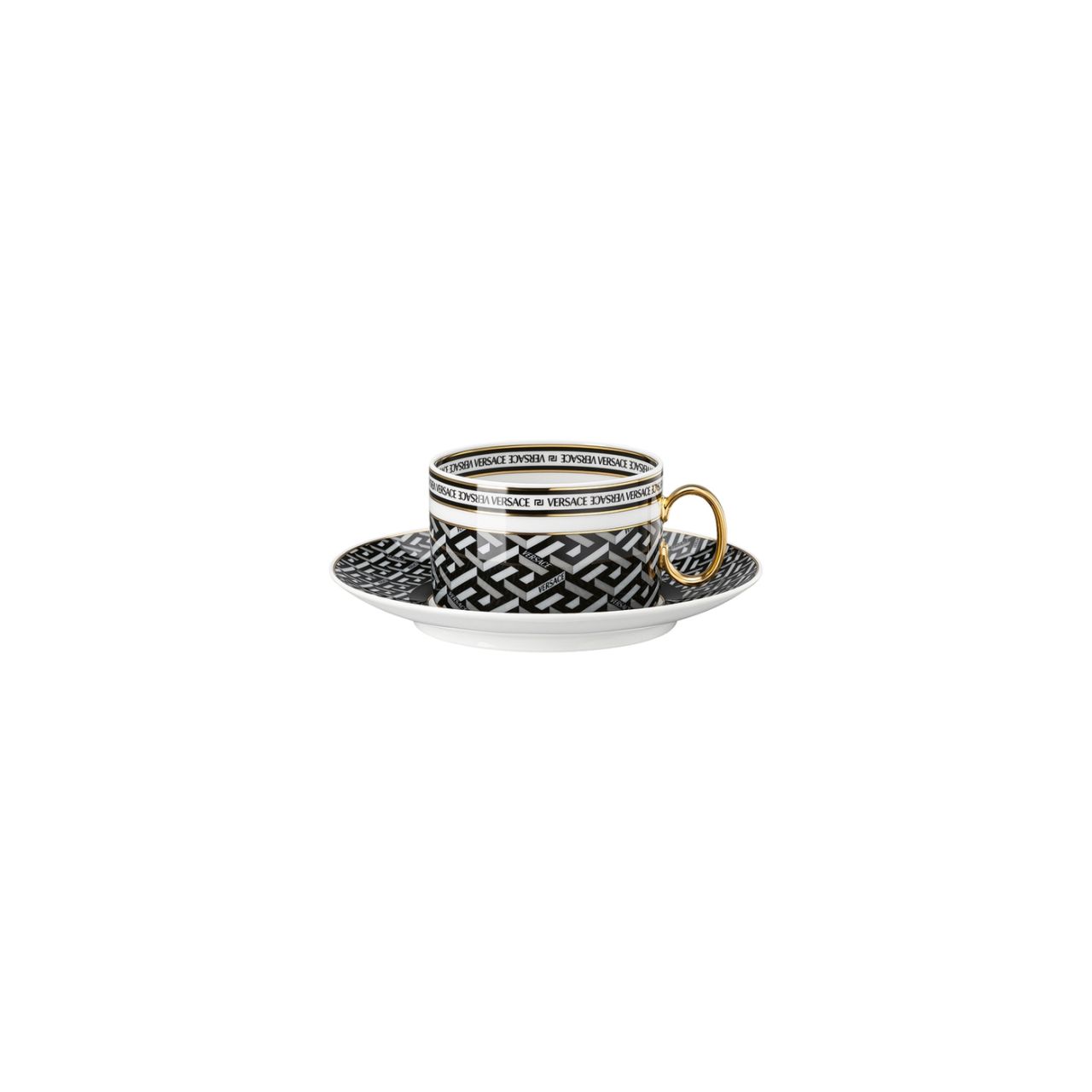 La Greca Signature black tea cup and saucer - Versace Accessories ...