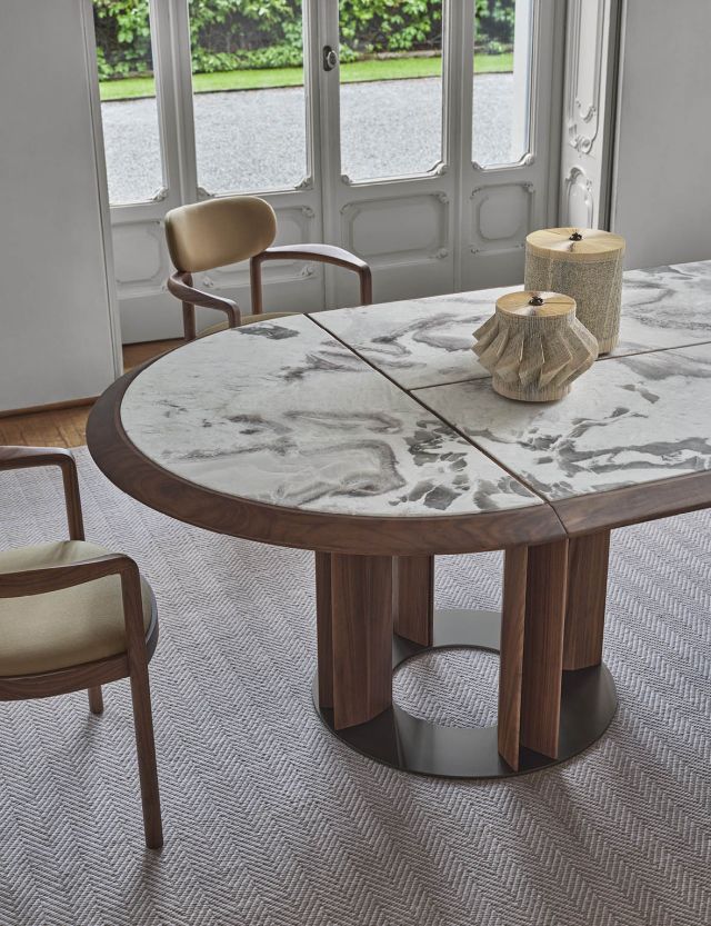 Porada Thayl Dining Table in Canaletto Walnut and Marble